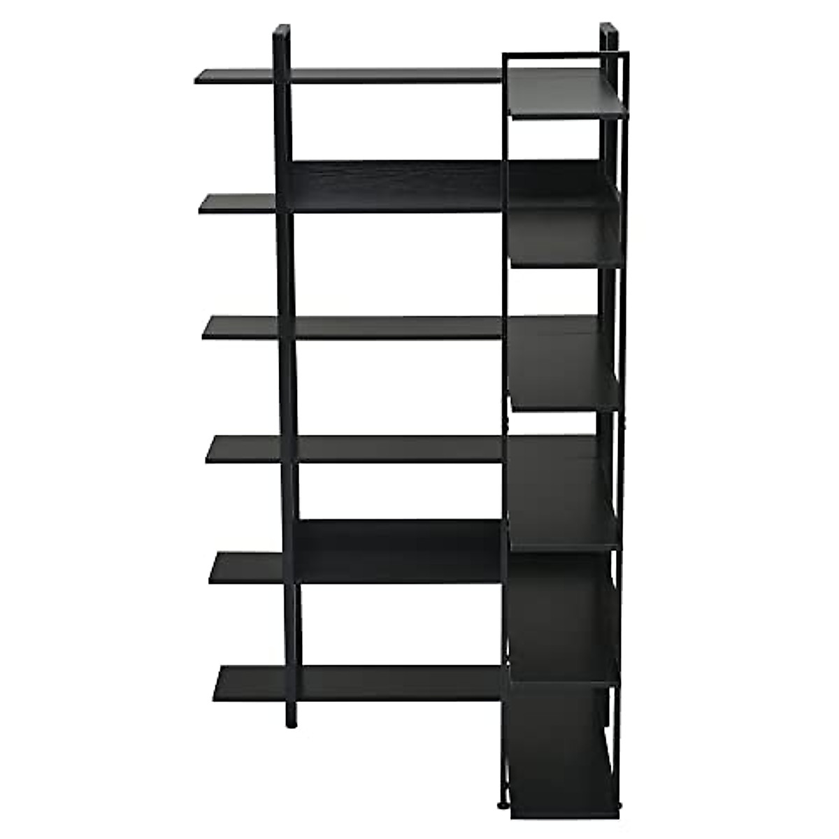 Bellemave 6-Tier Corner Bookshelf, L-Shaped Bookcase Freestanding Storage Shelves with Metal Frame, Triangle Shelf Adjustable Foot Pads for Living Room, & Small Spaces (Black)