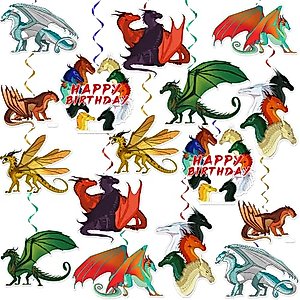 32Pcs Wings of Fire Party Supplie Hanging Swirls, Wings of Fire Birthday Decorations Whirls Glitter Foil Ceiling Swirls, Dragon Birthday Party Supplies Foil Hanging for Dragon Party Decorations