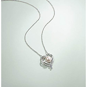 FANCIME June Birthstone Pearl Necklace 925 Sterling Silver Double Heart Necklace with Genuine Quality 9-10mm Freshwater Cultured Pearls Bridal Wedding Pearl Jewelry for Women