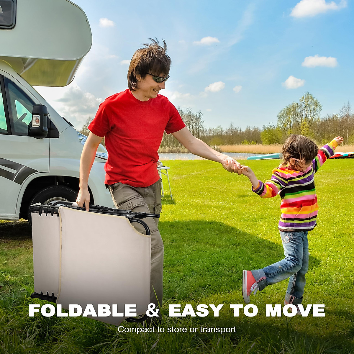 NUU GARDEN Folding Oxford Chaise Lounge Chair, Patio Tanning Chair with Face Hole Adjustable 5-Position Folding Chaise Lounge Chairs, Reclining Lounge Chair with Pillow for Beach, Patio, Pool, Khaki