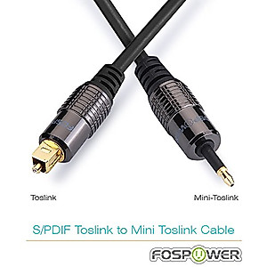 FosPower (6 Feet) 24K Gold Plated Toslink to Mini Toslink Digital Optical S/PDIF Audio Cable with Metal Connectors & Strain-Relief PVC Jacket