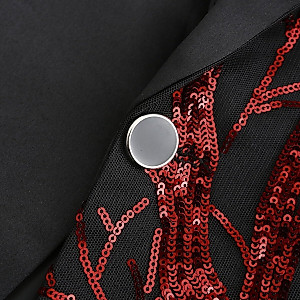 Cloudstyle Mens 2-Piece Suit Casual 1 Button Slim Fit Prom Suit Stylish Sequin Dinner Tux Black - Red