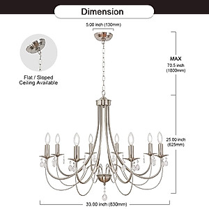 Lucidce 8-Lights Farmhouse Chandeliers Brushed Nickel Industrial Kitchen Island Pendant Light Fixtures Modern Crystal Chandelier Ceiling Lighting for Stairway Foyer Hallway Dining Room