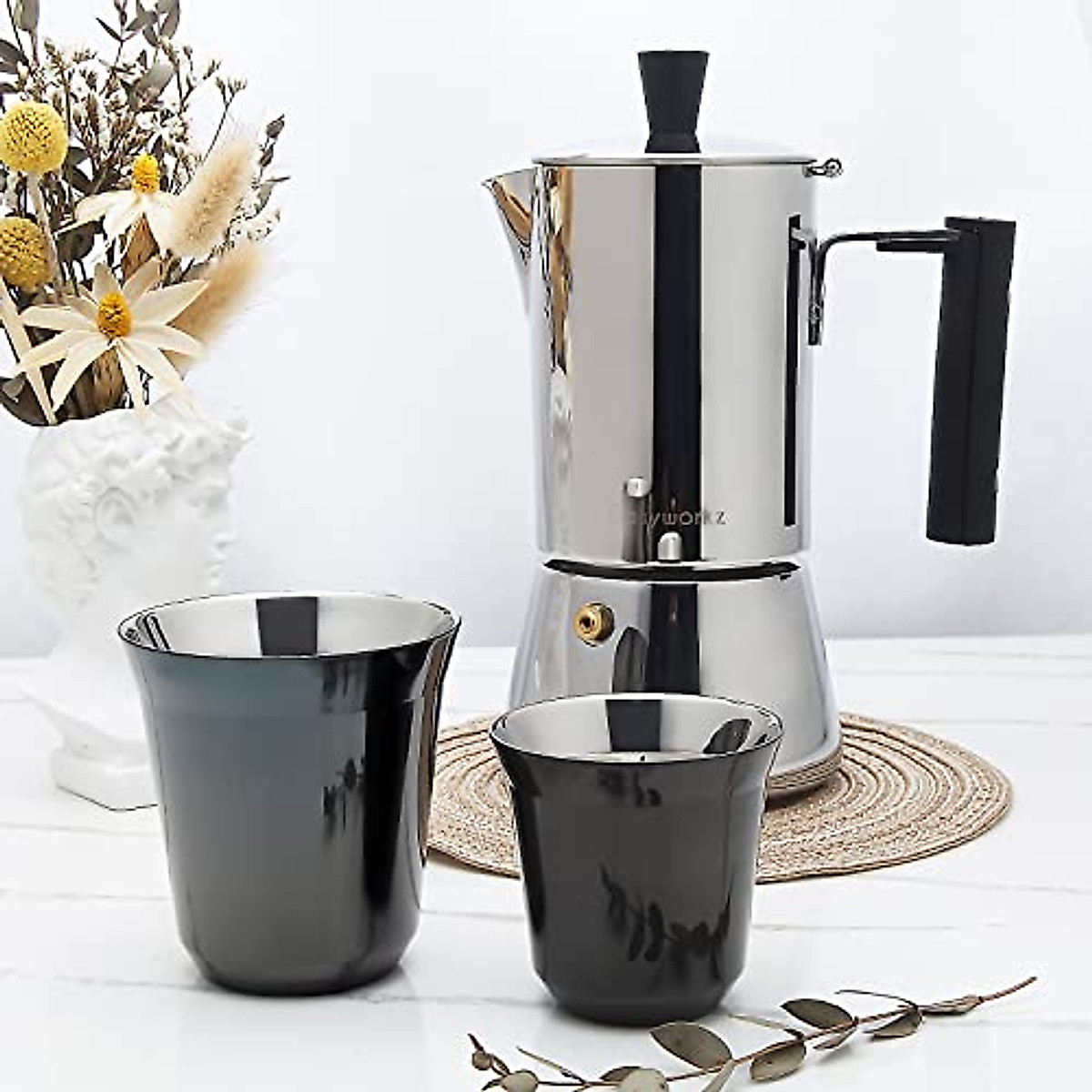 Easyworkz Stainless Steel Espresso Cup 2pcs Set Double Wall Insulated Metal Demitasse Cups 2.5 oz