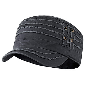 D&Y Unisex Cotton Distressed Layered Frayed Cadet Military Cap, Dark Gray
