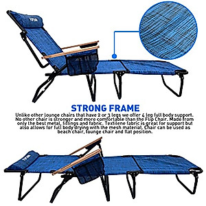 EasyGo Product FLIP Patio Chaise Lounger Chair for Tanning with Face & Arm Holes 4 Legs Support Textilene Material 6 Position Reclining Head Rest Pillow Beach or Home Use-PATENTS Pending, Blue