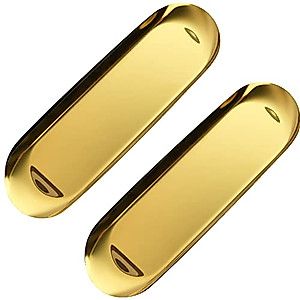 2 Pack Long Narrow Gold Rolling Metal Decorative Tray, 12 Inch Stainless Steel Golden Serving Tray, Oval Brass Vanity Tray Table Décor Platter for Jewelry, Towel, Bathroom, Desktop, Exxacttorch