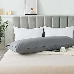 WhatsBedding Body Pillow Cover Cotton Fabric, Long Pillowcase Breathable & Skin-Friendly, Envelope Closure - Grey (21x54 inch)