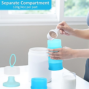 Boocalny 4 Pack Protein Powder Container, Formula Dispenser On The Go, 4 Stackable Protein Powder Dispenser with Funnels, Portable Keychain Protein Powder Container for Fitness Travel (Blue)