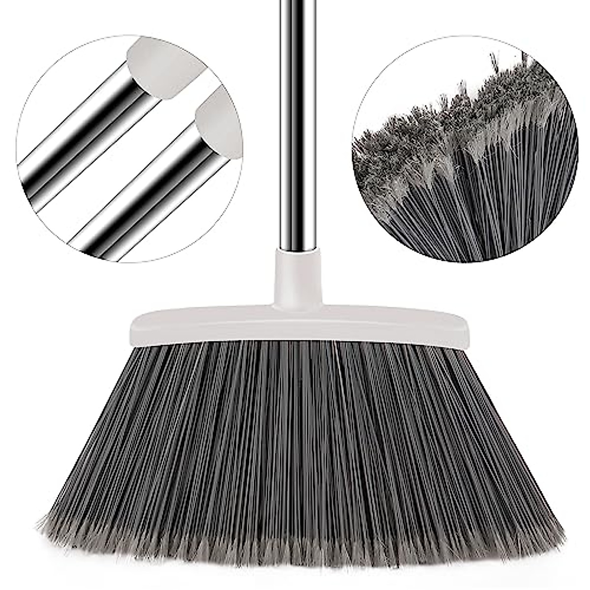 Upgraded Extra-Large Upright Broom - 56.7" Length, Gray Broom Flowering Bristles for Enhanced Indoor and Outdoor Cleaning - Stainless Steel Handle - Cleaning Solution for Home, Kitchen, and Office