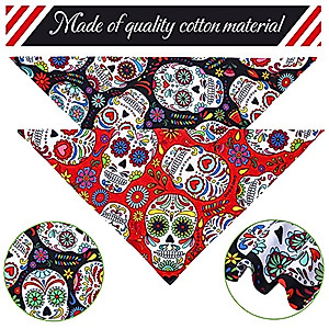 Whaline Mexican Dog Bandana Floral Skull Pet Bandana Red Black Skeleton Dog Bibs Cinco De Mayo Fiesta Pet Scarf Double-Sided Pet Neckerchief for Day of The Dead Party Small Medium Large Cat Dog, 2Pcs