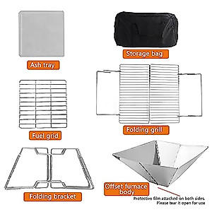 Foxtell Folding Campfire Grill with Carrying Bag, 304 Stainless Steel Grate Barbeque Grill, Portable Camping Grill with Legs for Outdoor Picnics, Backpacking