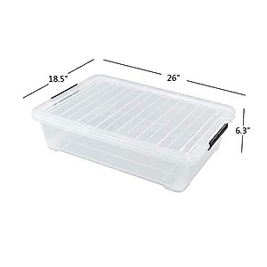 Hommp 3-Pack Plastic Under Bed Storage Box Container, 40 Quart Clear Stackable Storage Box Wheeled Latching Box