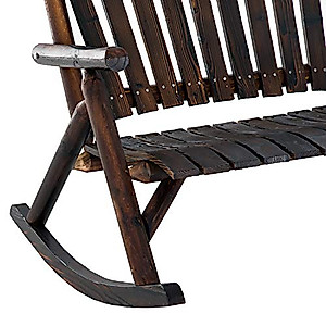 Outsunny Double Wooden Porch Rocking Bench, Adirondack Porch Rocker Chair, Heavy Duty Loveseat for 2 Persons with High Rise Slatted Seat & Backrest, Smooth Armrests, Carbonized