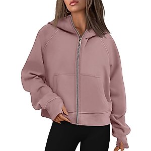 AUTOMET Womens Zip Up Hoodies Fleece Jackets Oversized Sweatshirts Fall Fashion Outfits 2025 Sweaters Winter Clothes Darkpink S