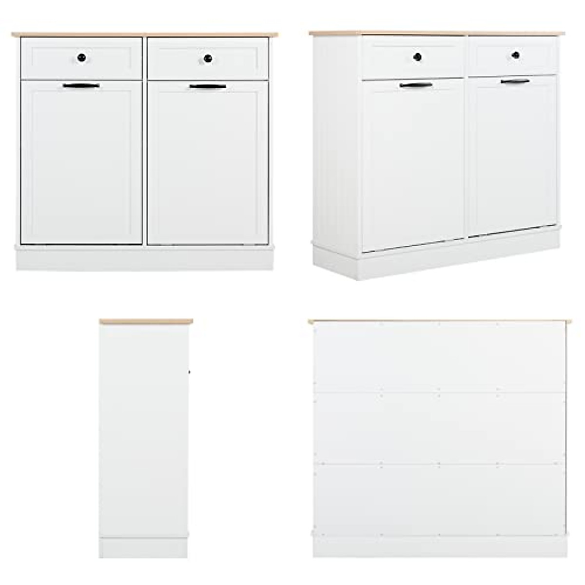 okcomuy Tilt Out Trash Bin Cabinet Free Standing Recycling Cabinet with Drawers, Dog Proof Trash Can Holder 20 Gallon Kitchen Wooden Trash Can with Storage