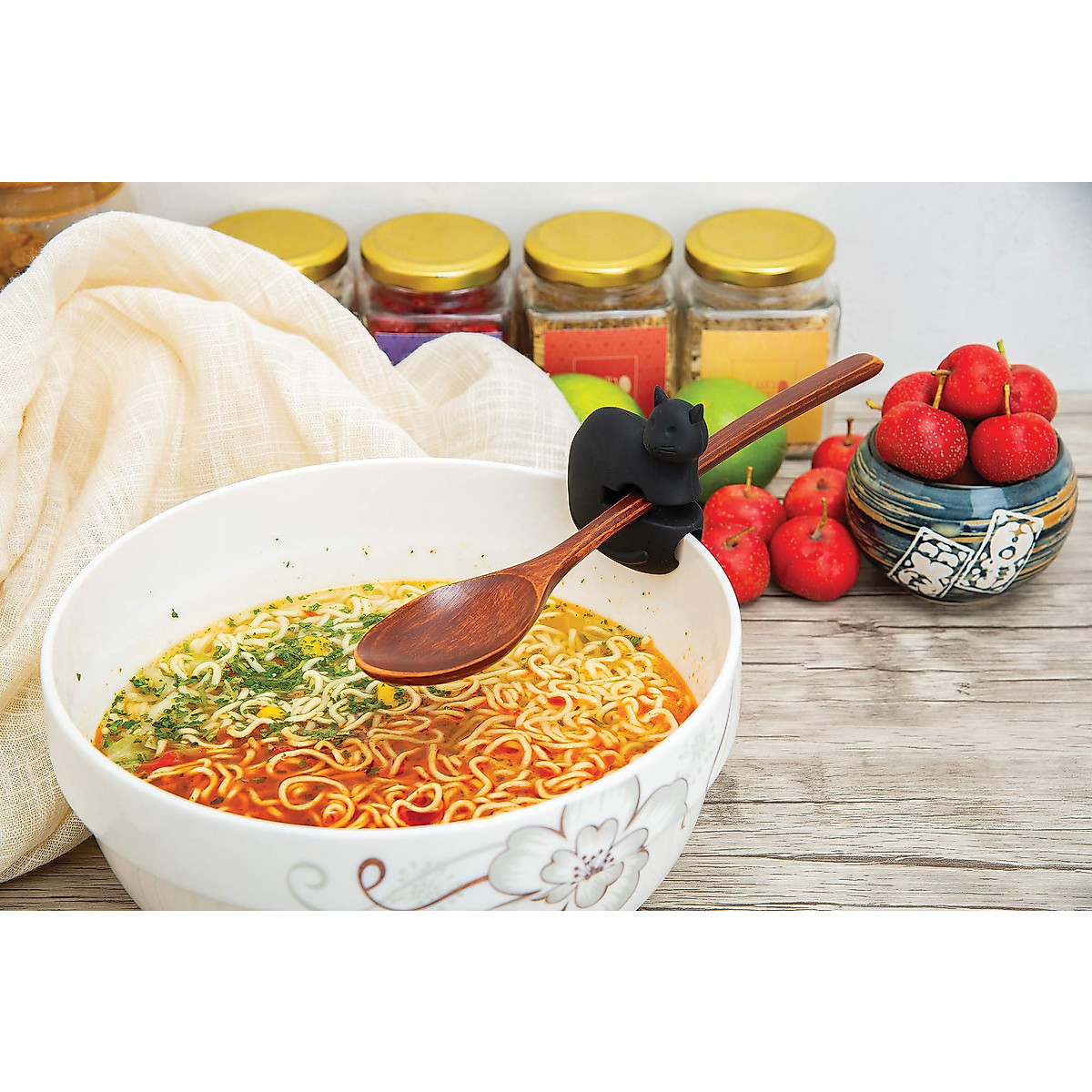 Fox Run Silicone Pot Clip Spoon Rest, Owl and Cat, Set of 2, 2.75", Grey and Black