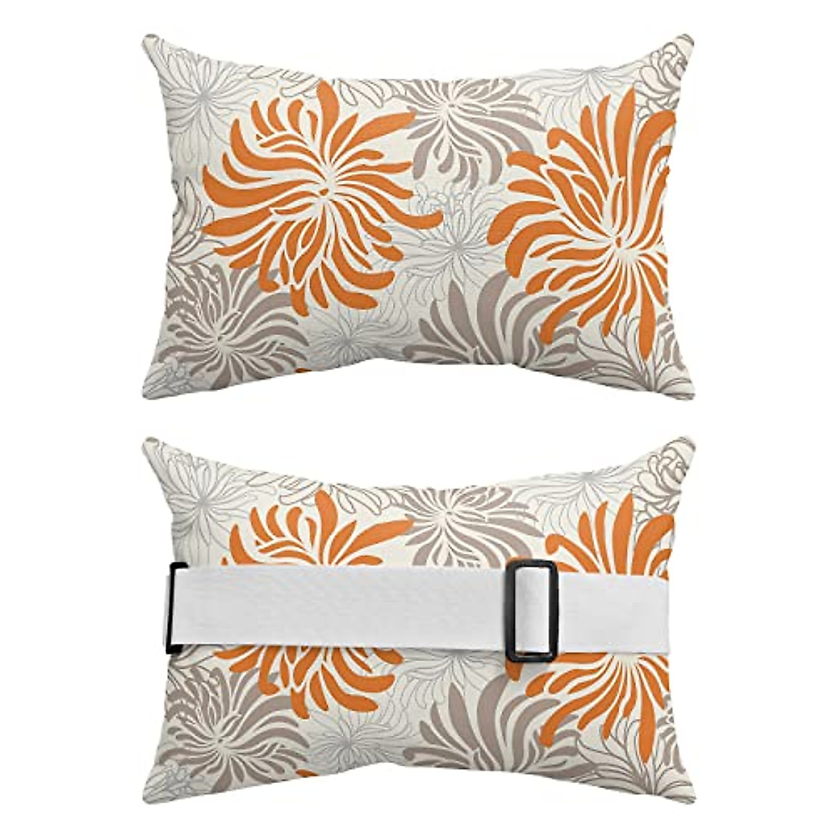 Recliner Head Pillow Ledge Loungers Chair Pillows with Insert Gray Orange Chrysanthemu Retro Texture Lumbar Pillow with Adjustable Strap Outdoor Waterproof Patio Pillows for Beach Pool Chair, 2 PCS