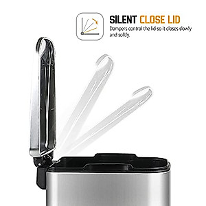 LINAN 6 Litter/1.6 Gallon Small Bathroom Trash Can with Lid Soft Close, Rectangular Garbage can for Office, Living Room, Kitchen and Bathroom, Brushed Stainless Steel