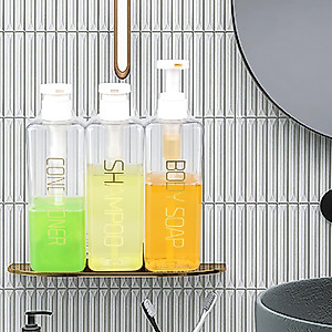 Shampoo and Conditioner Dispenser Shower Soap Bottles 3 Pack 550ml/18.6oz Refillable Shampoo Pump Bottle Dispenser Plastic Empty Body Wash Dispensers with Stylish Permanent Labels for Bathroom (Clear)