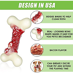 Dog Toys for Aggressive Chewers, Indestructible Large Dogs,Real Bacon Flavored,Dog Chew Toy Bones Medium/Large Breed Dogs,Best to Keep Them Busy (L)
