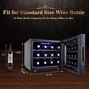 Wine Cooler Refrigerator 12 Bottle Freestanding Wine Cellar for White, Red, Champagne or Sparkling Wine,Compressor Wine Chiller Digital Temperature Control Fridge Glass Door
