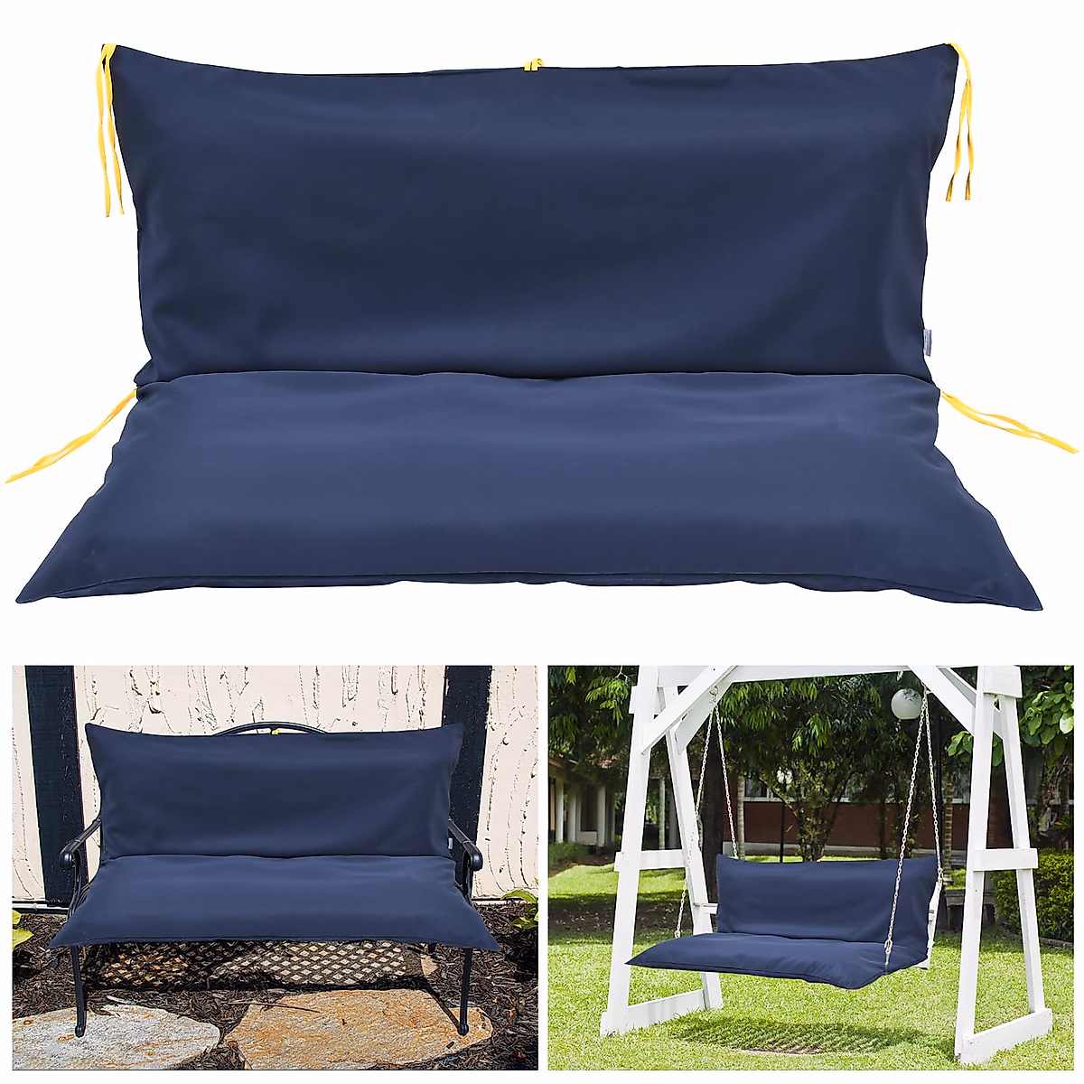 Three Seat Swing Replacement Cushions Only Cover, Anti-Slip Tie Rope Design Bench Cushions Cover for Outdoor Furniture, Zipper Easy to Change Porch Swing Cushions Cover (60"W x 40"D x 4"T, Khaki)