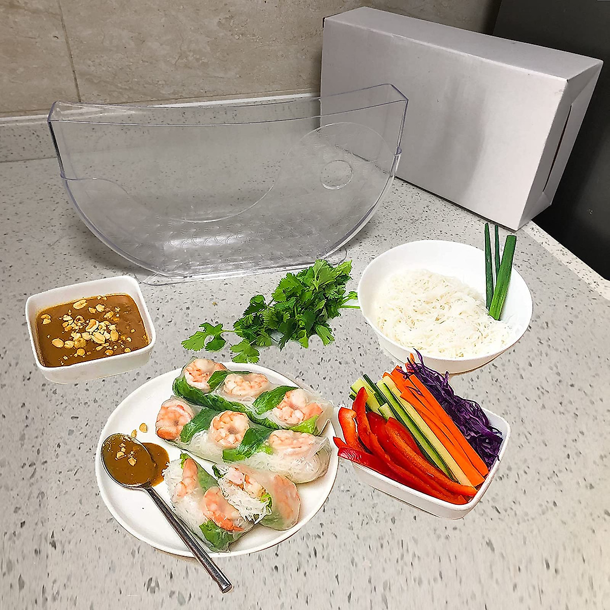 Mcvomv Rice Paper spring roll wrappers water bowl holder summer roll water bowl Water Bowl for soaking Rice Paper - egg rolls, making Fresh Spring Rolls (Rice Paper Not Included)