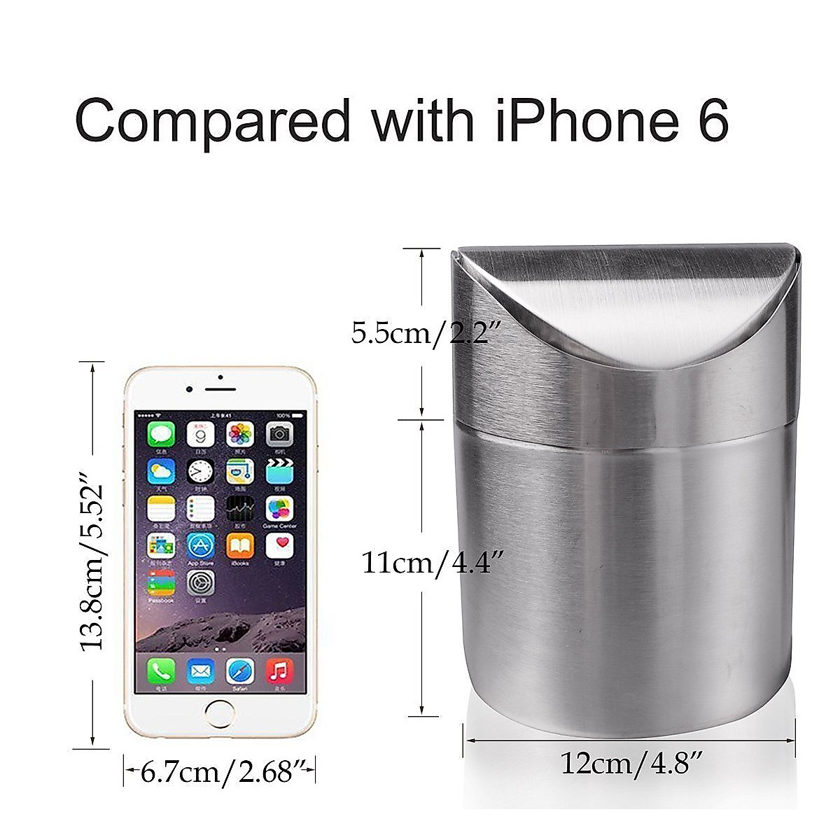 Haoun Mini Dustbin, Recycling Countertop Trash Can Brushed Stainless Steel Table Desk Swing Lid Garbage Bin Wastebasket