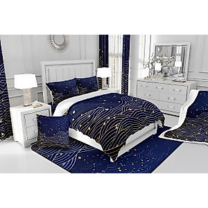 Erosebridal Ukiyoe Style Bedding Set Queen Size Japan Sea Waves Duvet Cover Japanese Style Comforter Cover Golden Cherry Blossom Petals Quilt Cover for Kids Child,Abstract Hand Drawn Bedroom Decor