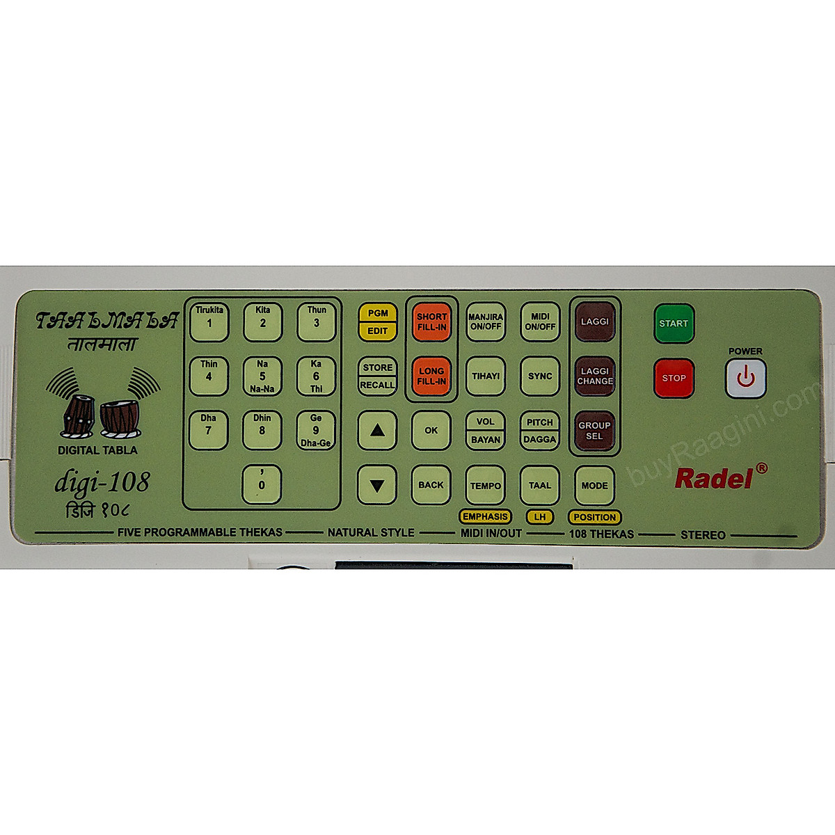 Electronic Tabla - RADEL Taalmala - Digi 108, Electronic Tabla and Manjira - Tabla Sampler, DJ Tabla Sound Machine, Instruction Manual, Power Cord, Bag (PDI-AAF)