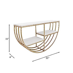 Sagebrook Home 3-Layer Half Moon Shelf - Iron and Wood Shelf - Gold/White Mounted Wall Shelf - 21" x 11" Decorative Wall Storage for Home or Office