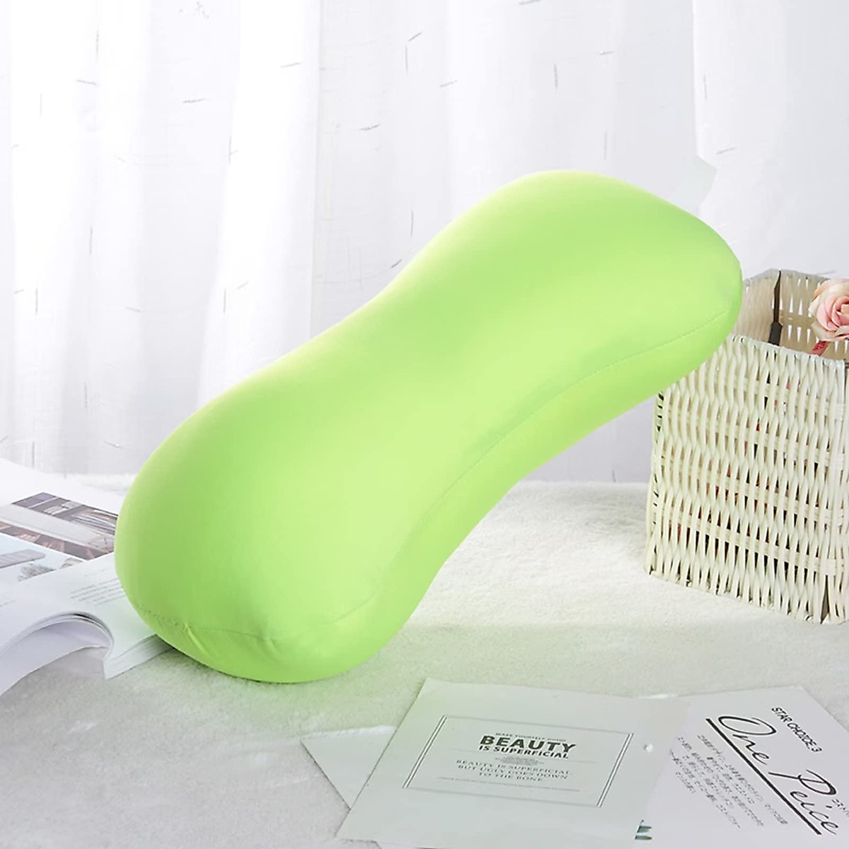 Microbead Neck Pillow Bone Shaped Neck Support Sleeping Tube Pillow Portable Neck Bolster Cushion for Home Office Travel