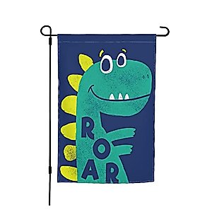 Garden Flags Dino Little Cute Animal Green Yellow Tyrannosaurus Dinosaur Premium Yard Flag Holiday Party Flag Outdoor Farmhouse Decor Home Porch Flags 12 x 18 Inch