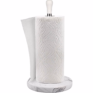 Kitchen Paper Towel Holder Countertop: Paper Towel Holder - Marble Modern Design, Double Fastening Paper Towel Dispenser with Weighted Anti-Skid Base and Elegant Handle