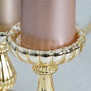 TABLECLOTHSFACTORY Set of 3 Gold Mercury Glass Pillar Candle Holders - 7" | 8.5" | 10"