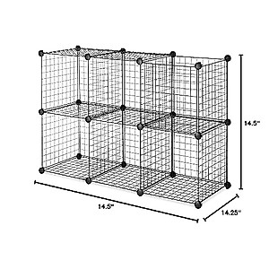Whitmor Storage Cubes - Stackable Interlocking Wire Shelves - Black (Set of 6)