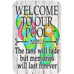 For Vintage Welcome to Our Pool Flip Flop 2020 Metal Tin Sign 8x12 Inch Retro Home Kitchen Seaside Swimming Pool Outdoor Wall Decor New