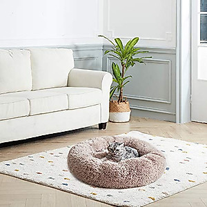 SunStyle Home Calming Pet Bed, M(24'x24'), Brown, 25 lbs, Polyester, Round, Stuffed, Sewn