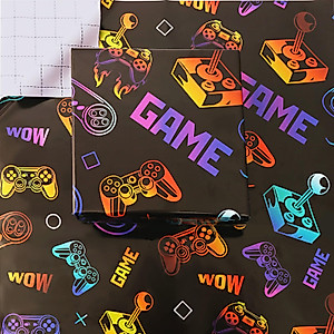 U'COVER Gaming Wrapping Paper Birthday Gift Wrapping Paper for Boys Kids Girls Men 3 Large Sheet Video Game Wrap Paper with Cut Line for Holiday Game Lover 27inch x 39inch (MULTICOLOR)
