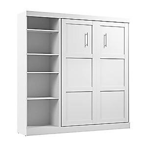 Bestar Pur Full Murphy Bed with Shelving Unit, 84-inch Space-Saving Wall Bed for Multipurpose Room