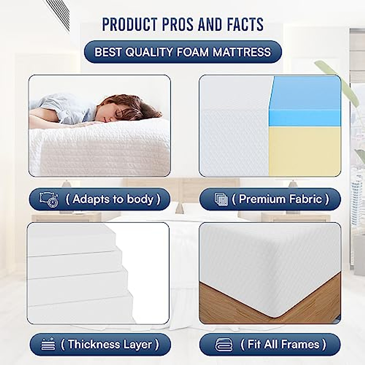 FDW 12 inch Gel Memory Foam Mattress Medium Firm Mattresses for Cool Sleep Relieving Pressure Relief CertiPUR-US Certified Mattress in a Box (King)