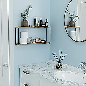 Wallniture Porto 2-Tier Wood Wall Shelf for Bedroom Decor, 24" Floating Bookshelf Unit, Natural Burned