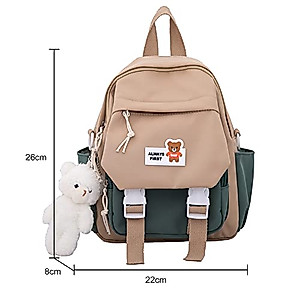 AZURAOKEY Cute Mini Backpacks with Accessories, Kawaii Girls Student Shoulder School Bags Small Travel Kawaii Small Backpack Aesthetic Backpack for School, Travel (Coffee)