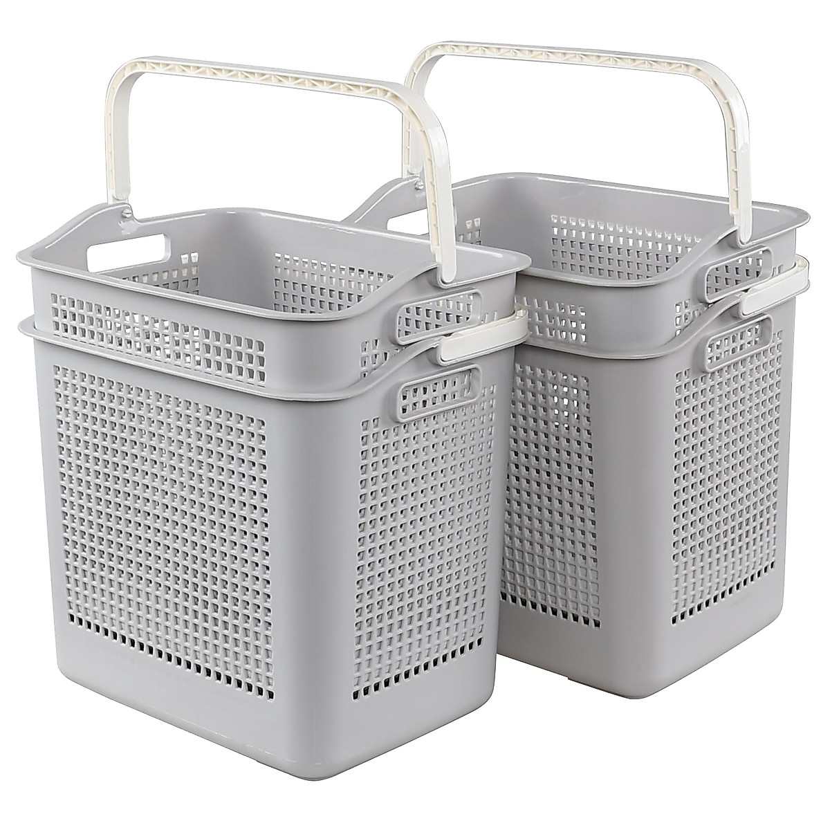 Xeabia 42 L Plastic Dirty Clothes Hampers with Handles, Large Plastic Laundry Baskets, Gray, 4 Packs