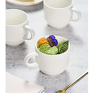 YHOSSEUN Porcelain Coffee Mug Set With Metal Stand, Ceramic Cups with Espresso Spoons, 11 Ounce Mug Set Perfect For Americano, Chocolate Drinks, Milk, Tea, Set of 4, White