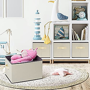 ASXSONN Fabric Storage Bins Set of 6, Large Storage Baskets for Shelves with Reinforced Handles, Black & Beige