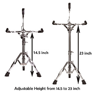 Snare Drum Stand, Concert Snare Drum Stands, Adjustable Snare Stand Tripod Double Braced Extended with Drum Stick Holder Fit 10''-14'' Dia Drums Pad, Height Range 18-25.6 Inches