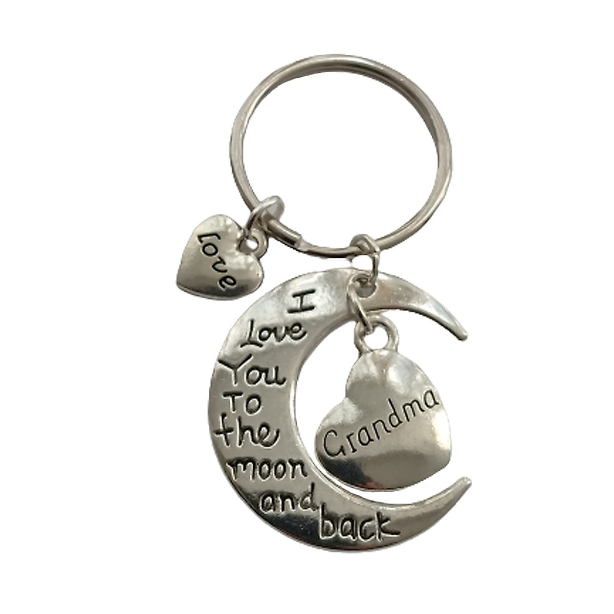 I Love You to the Moon and Back Grandma Keychain Heart Shape Pendant Engraved Keyring