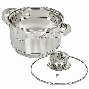 Daniks Standard Stainless Steel Stock Pot with Glass Lid | Induction 3 Quart | Dishwasher Safe Pot | Measuring Scale | Soup Pasta Stew Pot | Silver